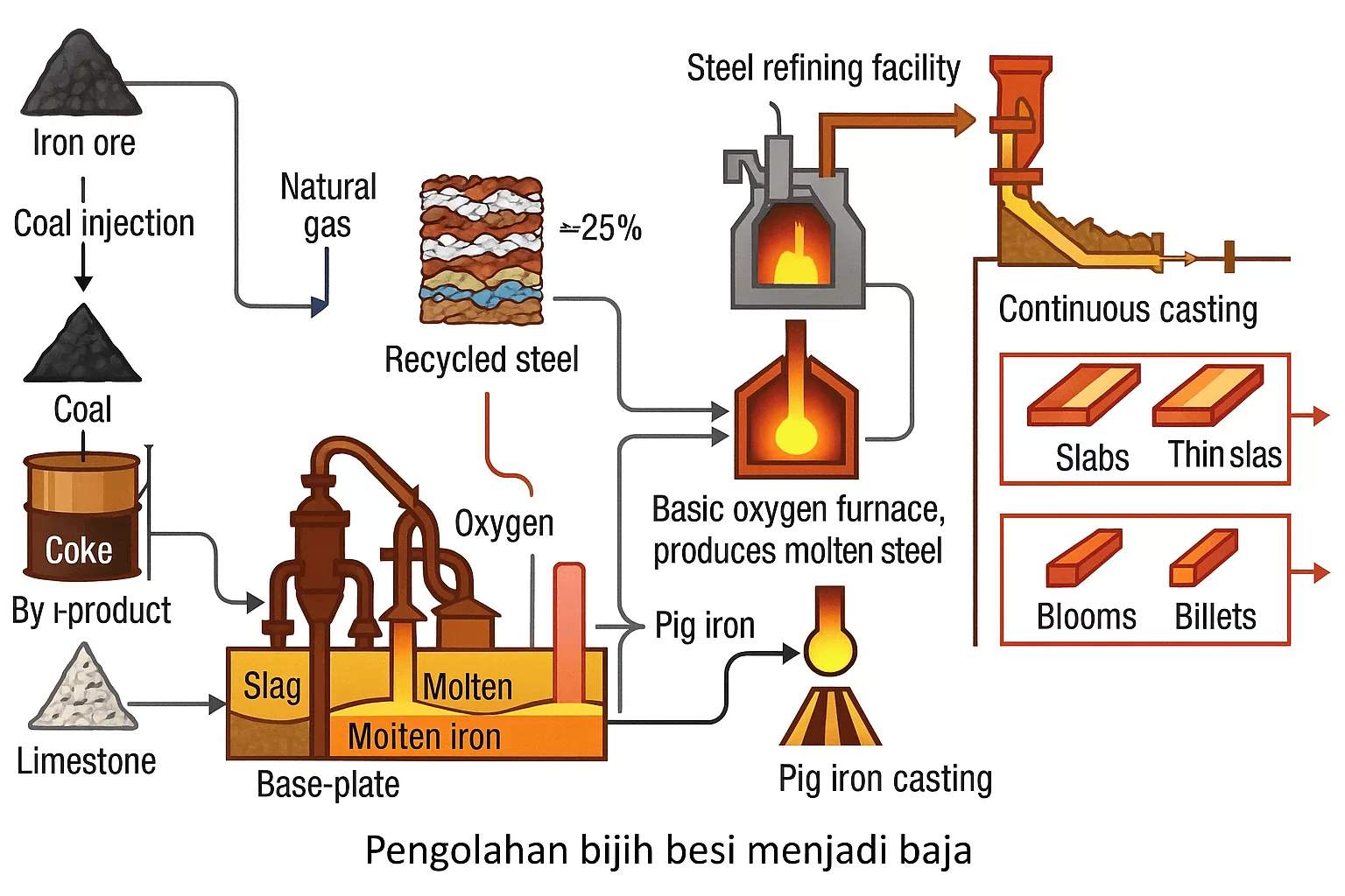 Tahapan Pengolahan Bijih Besi Menjadi Baja: Proses Produksi Baja dari ...